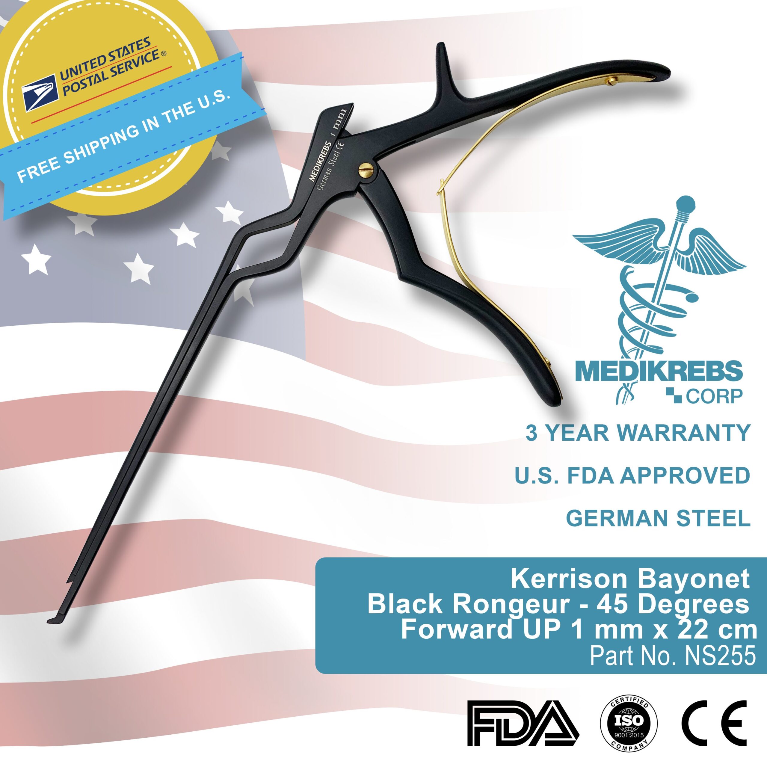 Kerrison Bayonet Black Rongeur 45 Degrees Forward UP - MediKrebs Corp ...